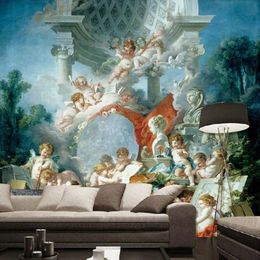 Komnni Europäischer Stil Engel Wandbild Tapete 3d-Ölgemälde-Effekt Benutzerdefinierte Wandmalereien Wohnzimmer Sofa Hintergrund Foto Tapete