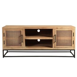 Dynamic24 Lowboard Cane Mangoholz Kommode Sideboard TV Fernseher Hifi Wohnzimmer Schrank