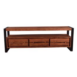 Dynamic24 Lowboard Natural Akazie Kommode Sideboard TV Fernseher Hifi Wohnzimmer Schrank