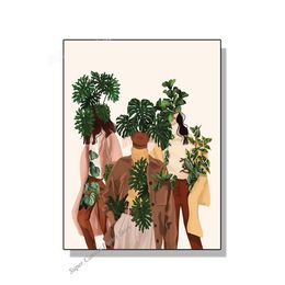 art Nordic Tropical Green Pflanzen Haus Sofa Poster Druck Leinwand Malerei Vintage-Mode Frau Wand Kunst Wohnzimmer Wohnkultur