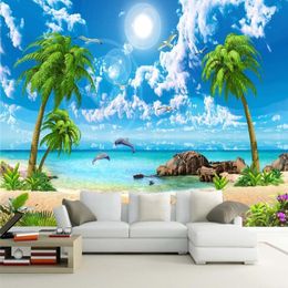 Komnni Benutzerdefinierte Tapete 3d Schöne Palm Beach Meer Landschaft Tapeten Wohnzimmer Tv Sofa Schlafzimmer Hintergrund Wand 3d Wandbilder