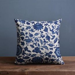 1 Pcs Chinesische Blau Blumen Kissen Abdeckung Retro Floral Hause Dekorative Büro Sofa Kissen Leinen Kissenbezug Wbl