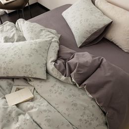 CROWN Vierteiliges Bed & Breakfast-Set Aus Gewaschener Baumwolle Mit Jacquardmuster In Grau, Retro-Stil, Vierteiliges Set Aus Kunstvollen Bettbezügen Aus Re