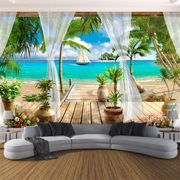 Komnni Balkon-Strand-Meerblick-Tapete, Kokosnussbaum-Tapete, Heimdekoration Für Wohnzimmer, Esszimmer, Schlafzimmer, Sofa, Tv-Hintergrund-Wandbild