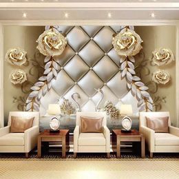 Komnni Foto 3d Gold Soft Shell Schmuck Blumenkunst Wandbild Modernes Wohnzimmer Sofa Tv Hintergrund Wandbild Tapete