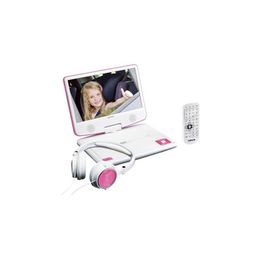 Lenco DVP-910PK - Portable 9" DVD player with USB headphones and mounting bracket - Pink/White