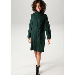 Strickkleid Aniston CASUAL Gr. 34, N-Gr, grün (dunkelgrün) Damen Kleider Freizeitkleider mit extravagantem Zopfmuster - NEUE KOLLEKTION