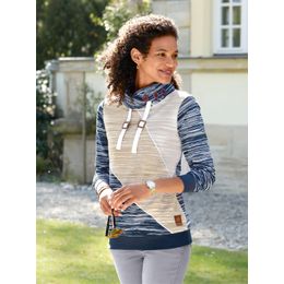 WITT Damen Sweatshirt mit elastischen B&uuml;ndchen, dunkelblau-ecru-bedruckt, Gr&ouml;&szlig;e 36