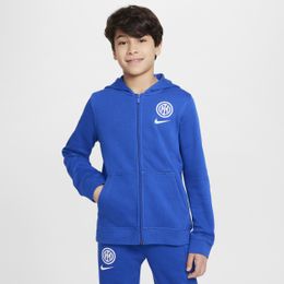 Inter Mailand Club Home Nike Fußball-Hoodie aus French Terry mit durchgehendem Reißverschluss (ältere Kinder, Jungen) - Blau