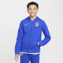 Atlético Madrid Club Home Nike Fußball-Kapuzenjacke mit durchgehendem Reißverschluss für ältere Kinder (Jungen) - Blau