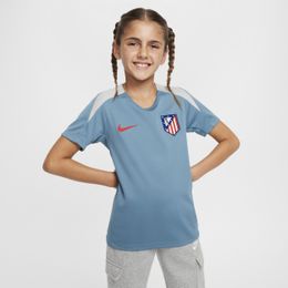 Atlético Madrid Strike Nike Dri-FIT Kurzarm-Fußballoberteil aus Strickmaterial für ältere Kinder - Blau