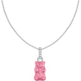 Kette mit Anhänger Thomas Sabo "THOMAS x HARIBO Schmuck: Goldbär" Halsketten Gr. 45, Silber 925 (Sterlingsilber), rosa (silberfarben-pink-kristallweiß) Damen mit Kristallglas, Zirkonia (synth.)