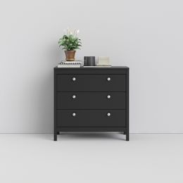 Kommode Home Affaire "Madrid, Aufbewahrung, Schubladenschrank, Stauraum" Sideboards Gr. B/H/T: 82,1 cm x 79,7 cm x 38,4 cm, 3 St., schwarz (schwarz matt) mit 3 Schubladen, Breite 82,3 cm