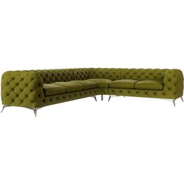 S-style Möbel - Chesterfield Ecksofa River mit Metall Füßen, Olive Samt