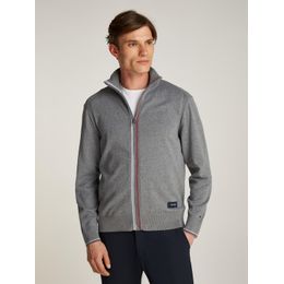 Cardigan Tommy Hilfiger "RWB TIPPED COTTON ZIP THROUGH" Gr. XL, grau (medium grey heather) Herren Strickjacken Mit Streiefen in Tommy Farben am Reißverschluss