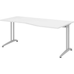 Hammerbacher BS18 Schreibtisch weiß Trapezform, C-Fuß-Gestell silber 180,0 x 80,0/100,0 cm