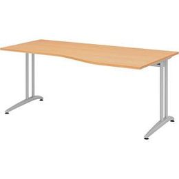 Hammerbacher BS18 Schreibtisch buche Trapezform, C-Fuß-Gestell silber 180,0 x 80,0/100,0 cm