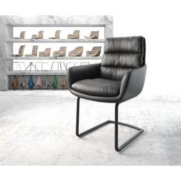 DeLife Schwingstuhl Abelia-Flex mit Armlehnen Echt-Leder Schwarz Freischwinger rund Schwarz, Esszimmerstühle