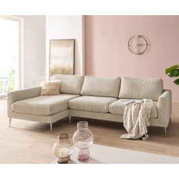 DeLife Ecksofa Marla 285x140 cm Cord Creme-Weiß Recamiere links, Ecksofas