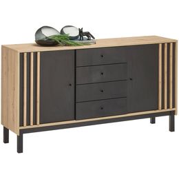 HBZ-MEBLE Sideboard HBZ "Volano" Sideboards Gr. B/H/T: 155 cm x 84 cm x 39 cm, 4, schwarz (artisan eiche, schwarz, streifen artisan eiche) mit Schubladen, Schrank Absetzungen in Eiche Artisan Dekor