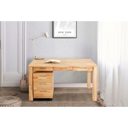 Büromöbel-Set Home Affaire "Robi" Arbeitsmöbel-Sets Gr. H/T: 76 cm x 70 cm, beige (naturfarben) Buchenholz, bestehend aus Robi Schreibtisch 135 cm und Rollcontainer