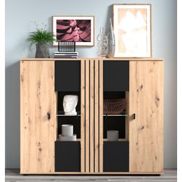 Highboard Inosign "SOLEA Highboard" Sideboards Gr. B/H/T: 140,1 cm x 115 cm x 38 cm, Soft Close, schwarz (braun, schwarz) Highboards