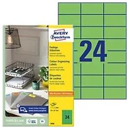 Avery Zweckform Etiketten 3450 Selbsthaftend DIN A4 Grün 70 x 37 mm 100 Blatt à 24 Etiketten