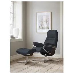 Relaxsessel stressless "Sunrise" Sessel Gr. Leder PALOMA, Cross Base Braun, Relaxfunktion-Drehfunktion-PlusTMSystem-Gleitsystem-BalanceAdaptTM, B/H/T: 83cm x 105cm x 74cm, blau (shadow blue paloma) mit Cross Base, Größe S, M & L, Holzakzent Braun