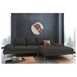 Ecksofa W.Schillig "enjoy&MORE" Sofas Gr. B/H/T: 310cm x 87cm x 185cm, Chenille-Flachgewebe R66, Recamiere rechts, mit Kopfteilverstellung-mit Armlehnenverstellung-mit Sitztiefenverstellung, grau (anthrazit r66) mit Sitztiefenverstellung, Füße Chrom glänzend, Breite 310 cm