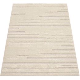 Hochflor-Teppich Paco Home "Genua 742" Teppiche Gr. B/L: 200 cm x 280 cm, 34 mm, 1 St., beige (creme) Uni-Farben, Hoch-Tief Effekt, gestreift, modernes Design, Flor