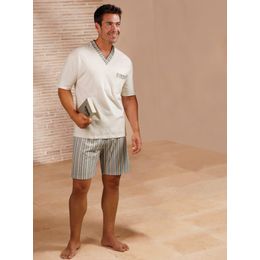 Götting Schlafanzug GÖTTING Gr. 56, beige (natur, gestreift) Herren Homewear-Sets