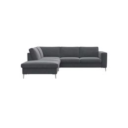 Ecksofa FLEXLUX "Fiore, L-Form", grau (soft grau), B:241cm H:85cm T:225cm, 100% Polyester, Sofas, Ecksofa, breite Armlehnen, F&uuml;&szlig;e alufarben, B/T 241/225 cm, Kaltschaum im Sitz