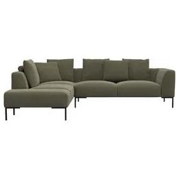 Ecksofa FLEXLUX "Sava Designsofa, bequem und komfortabel, L-Form" Sofas Gr. B/H/T: 319cm x 94cm x 222cm, Struktur, lange Ottomane links, grün (moss grün) Taschenferderkern-Sitz mit Kaltschaum, lose Rücken- & Dekokissen