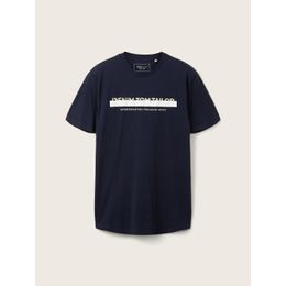 Tom Tailor Denim Herren T-Shirt mit Logo Print, blau, Logo Print, Gr. XXL