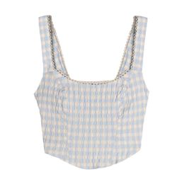 Bershka Top Damen Gr&ouml;&szlig;e L hellblau / dunkelgelb / offwhite