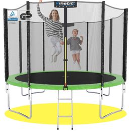 KINETIC SPORTS Trampolin Outdoor SALTO Ø 183/244/305/366/400/430/490 cm -TÜV Rheinland geprüft, Kindertrampolin Set mit Netz, Randpolster, USA Sprungtuch - Gartentrampolin, bis zu 160kg Grün Ø 250 cm Ø 250 cm, Grün