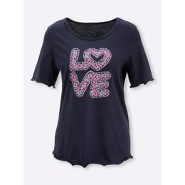 WITT Damen Kurzarmshirt mit LOVE-Print, marine-magenta, Gr&ouml;&szlig;e 46