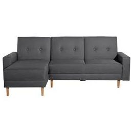 Ecksofa Max Winzer "Just Chill" Sofas Gr. B/H/T: 230cm x 93cm x 152cm, Strukturgewebe 16523, Recamiere beidseitig montierbar, grau (graphit) Schlafsofa mit Recamiere, Rückenverstellung, inklusive Stauraumhocker