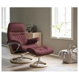 Relaxsessel stressless "Sunrise" Sessel Gr. Leder BATICK, Relaxfunktion-Drehfunktion-PlusTMSystem-Gleitsystem-BalanceAdaptTM, B/H/T: 92cm x 105cm x 80cm, rot (bordeaux batick) mit Signature Base, Größe L, Gestell Eiche