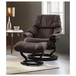 Relaxsessel stressless "Reno" Sessel Gr. Leder PALOMA, Classic Base Schwarz-S, Relaxfunktion-Drehfunktion-PlusTMSystem-Gleitsystem, B/H/T: 75cm x 96cm x 75cm, braun (chocolate paloma) mit Hocker, Classic Base, Größe S, M & L, Gestell Schwarz