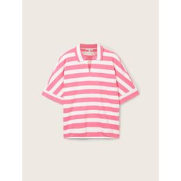 Tom Tailor Damen T-Shirt mit Polokragen, rosa, Streifenmuster, Gr. M