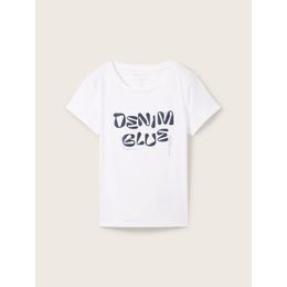 Tom Tailor Denim Damen Jersey T-Shirt mit Bio-Baumwolle, weiß, Print, Gr. XXL