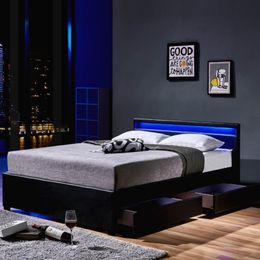 Home Deluxe LED Bett Nube mit Schubladen 180x200 - versch. Farben - ohne Matratze - Schwarz