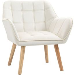 HOMCOM Einzelsessel Ohrensessel Relaxsessel Sessel mit Samt erhöhte Beine samtartiges Polyester skandinavisch Cremeweiß 67 x 61,5 x 71 cm