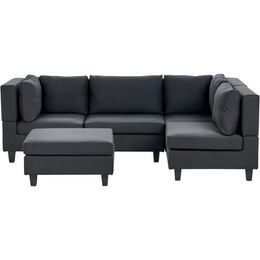 Beliani 4-Sitzer Ecksofa Linksseitig Schwarz Stoffbezug mit Ottomane Kissen Schwarze Beine Modular Modern Modulsofa Wohnlandschaft Wohnzimmer