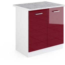 VICCO - Spülenunterschrank R-Line, Bordeaux Hochglanz, 80 cm , ap Marmor