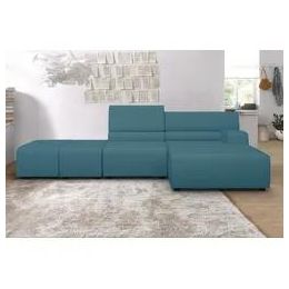 Ecksofa Egoitaliano "Babouche, Designsofa mit außergewöhnlichem Sitzkomfort zum Wohlfühlen" Sofas Gr. B/T: 384cm x 98cm, Leder CAREZZA, Recamiere rechts, blau (türkis)