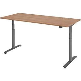 Hammerbacher VXDLR19 elektrisch höhenverstellbarer Schreibtisch nussbaum rechteckig, T-Fuß-Gestell grau 180,0 x 80,0 cm