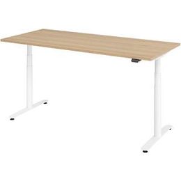 Hammerbacher VXDLR19 elektrisch höhenverstellbarer Schreibtisch eiche rechteckig, T-Fuß-Gestell weiß 180,0 x 80,0 cm