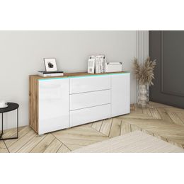 Sideboard Inosign "VERA" Sideboards Gr. B/H/T: 150 cm x 67,9 cm x 39,5 cm, matt-hochglanz, 3, braun (eichefarben votan, weiß hochglanz) moderne grifflose Kommode Breite 150 cm, Einlegeböden verstellbar